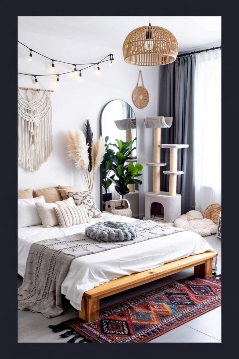 15+ Boho Living Room and Bedroom Cat Tree Ideas You’ll Love