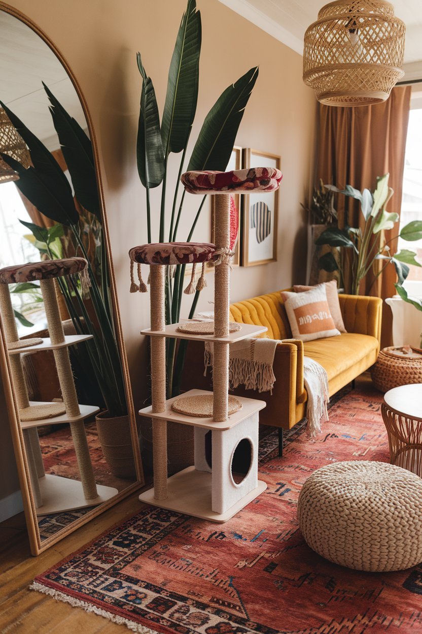 15+ Boho Living Room and Bedroom Cat Tree Ideas You’ll Love