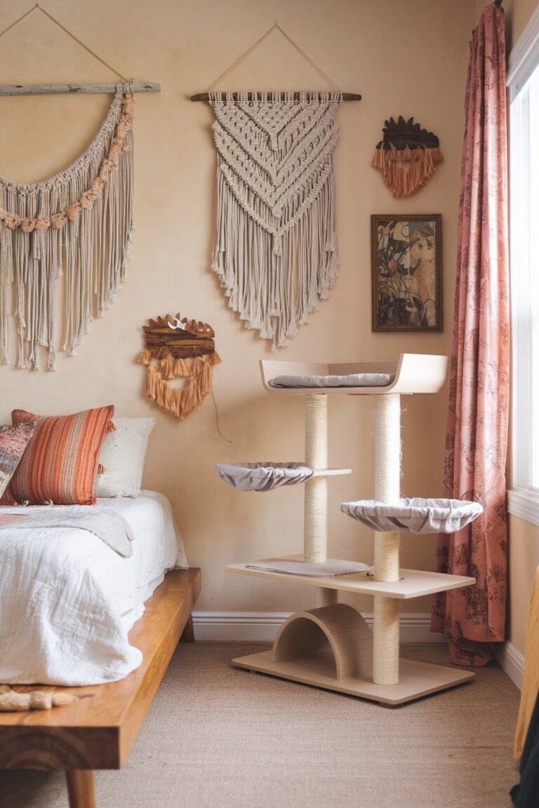 15+ Boho Living Room and Bedroom Cat Tree Ideas You’ll Love
