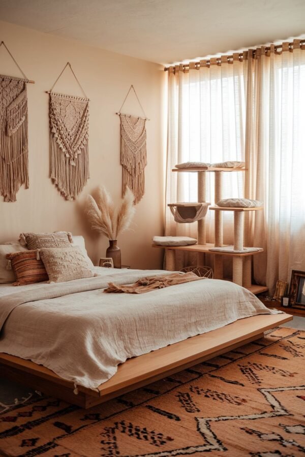 15+ Boho Living Room and Bedroom Cat Tree Ideas You’ll Love