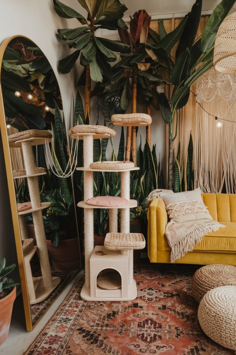 15+ Boho Living Room and Bedroom Cat Tree Ideas You’ll Love