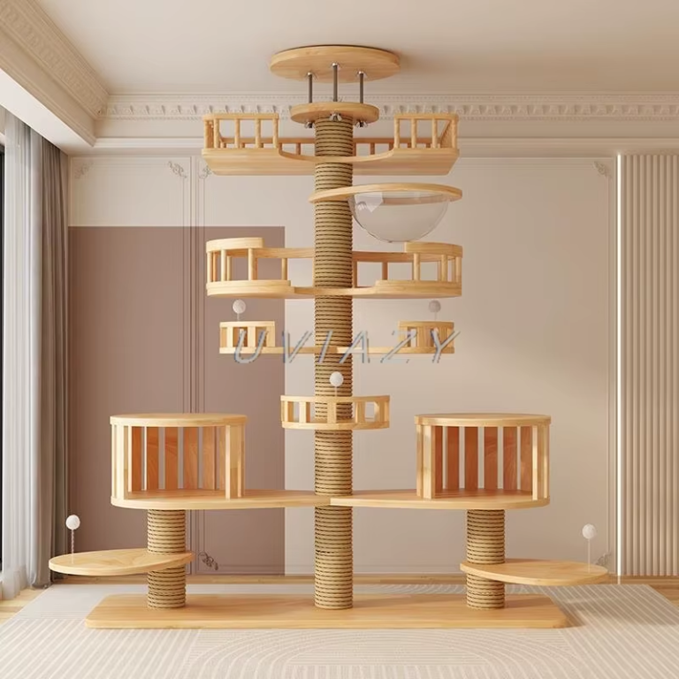 Multi-Level Floor-To-Ceiling Cat Tree Wood Climbing Frame - Height 250 ...