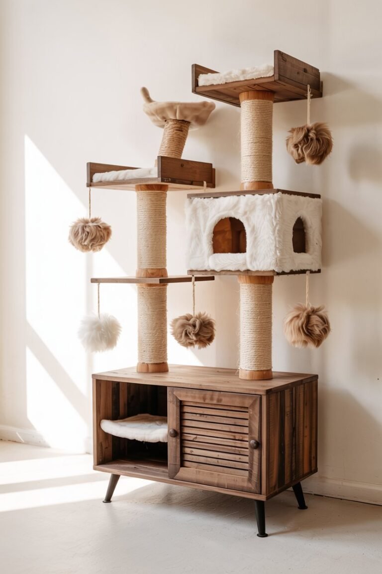 10+ Farmhouse & Industrial Cat Condos That Conceal Litter Boxes (and Mess)