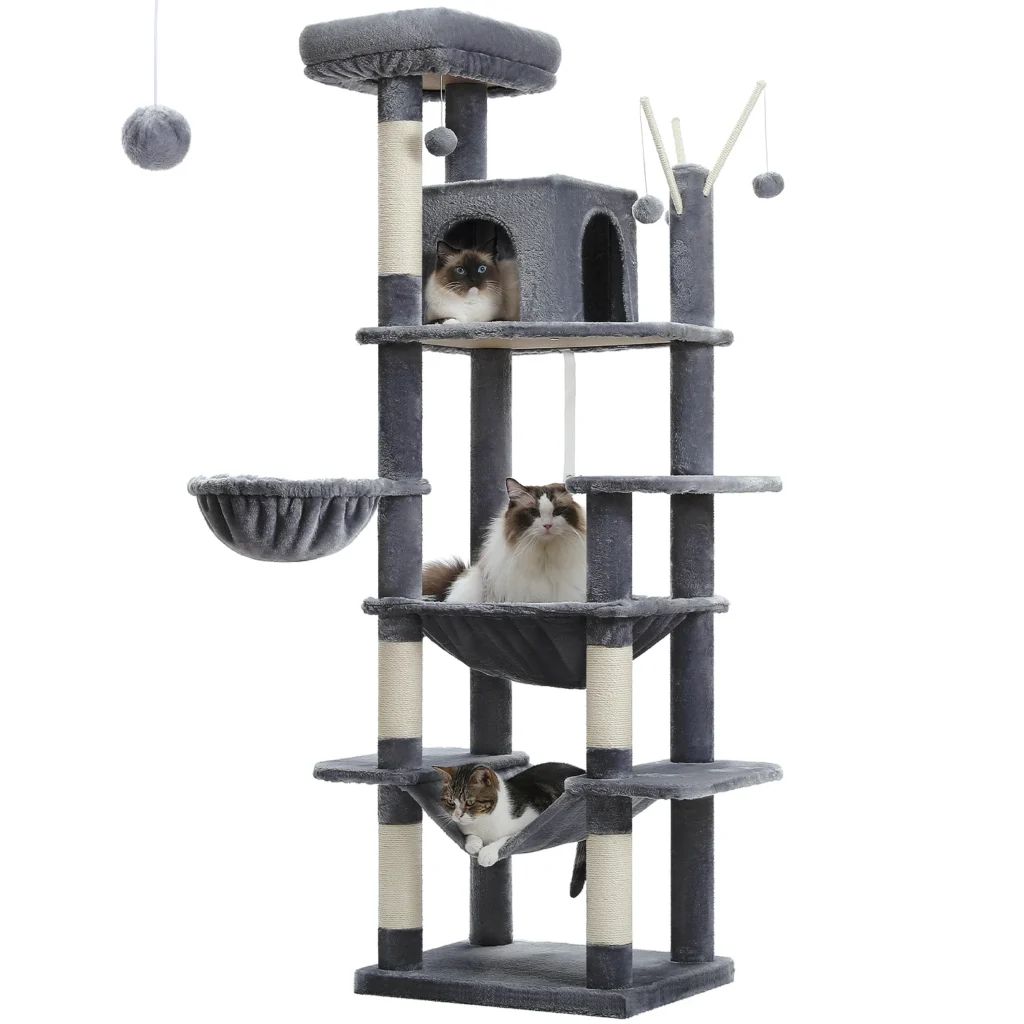 Tall Cat Tree for Large Indoor Cats – Multi-Level Tower with Perches ...