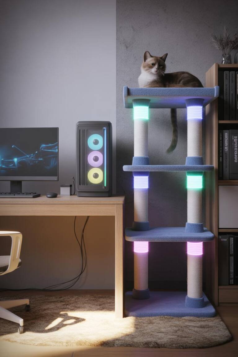 9 Cat Furniture Ideas for Gamers (RGB Setups + Cat Nooks)