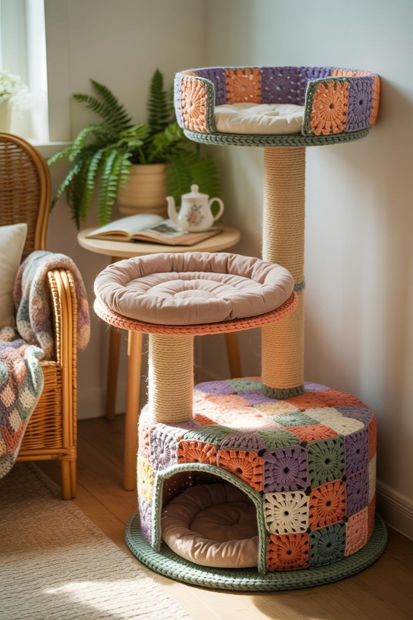 9 Stunning Crochet Home Decor Cat Trees That Look Like Art Pieces